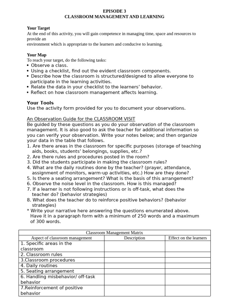 Classroom Management Strategies for Learning | PDF | Classroom ...