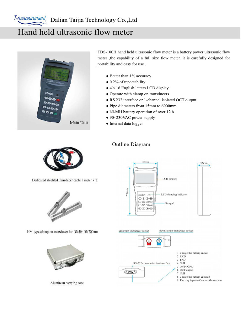 TDS-100H Ultrasonic Handheld | PDF | Flow Measurement | Pipe (Fluid Conveyance)