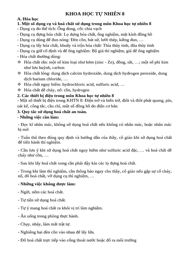 SỬA ĐỀ CƯƠNG KHTN 8 | PDF