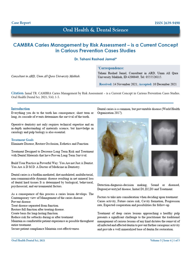 Cambra Caries Management By Risk Assessment Is A Current Concept In