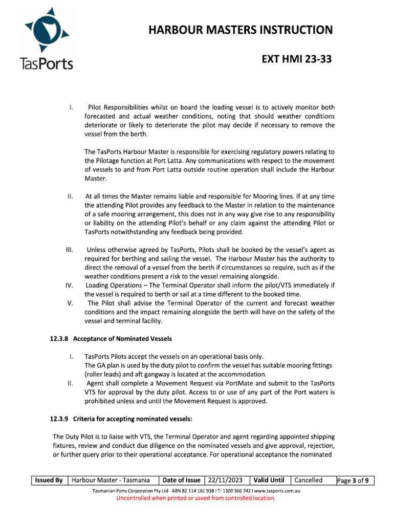 Port Latta - Acceptance Requirements | PDF