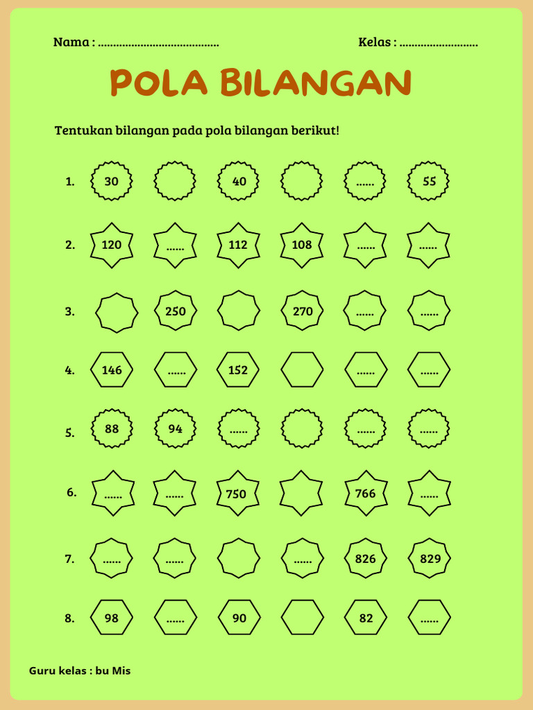 Pola Bilangan Lembar Kerja Putih Coklat | PDF