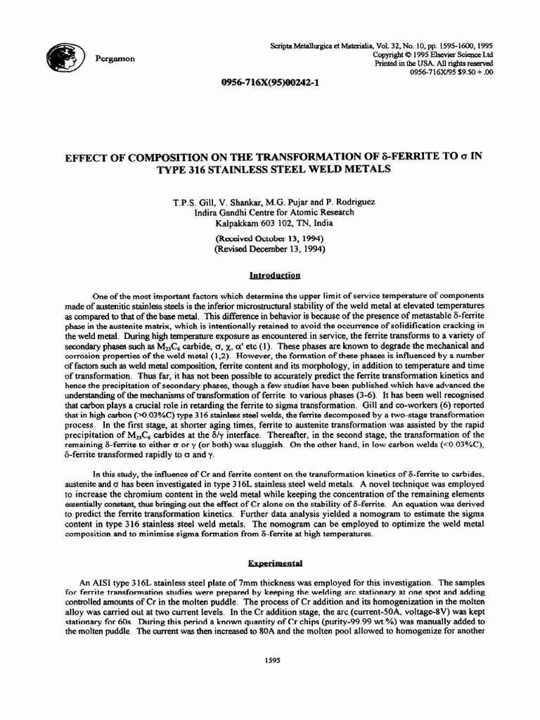 Effect of Composition On The Transformation of Delta-Ferrite To Sigma ...