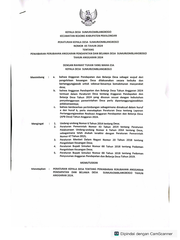 Perdes Perubahan Apbdes 2024 | PDF