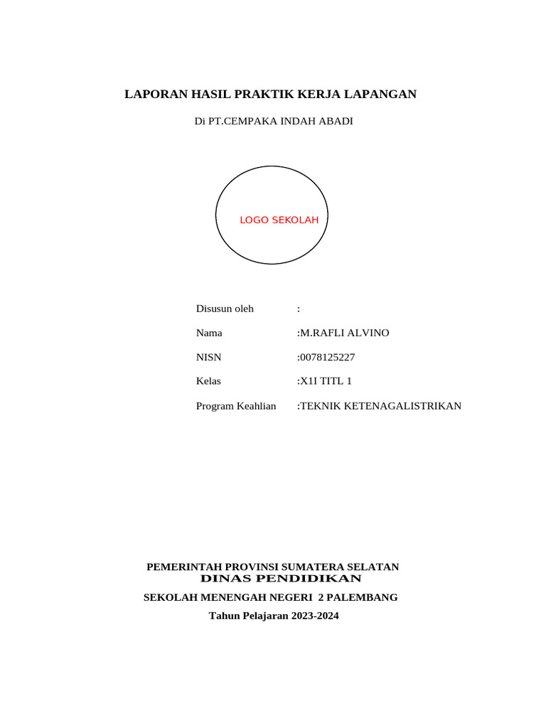 Format Cover Laporan PKL | PDF