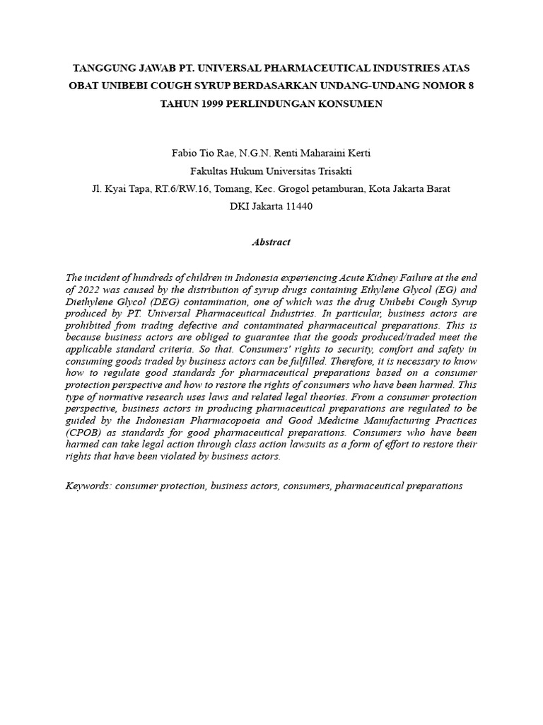 Jurnal Tanggung Jawab PT. Universal Pharmaceutical Industries Atas Obat ...