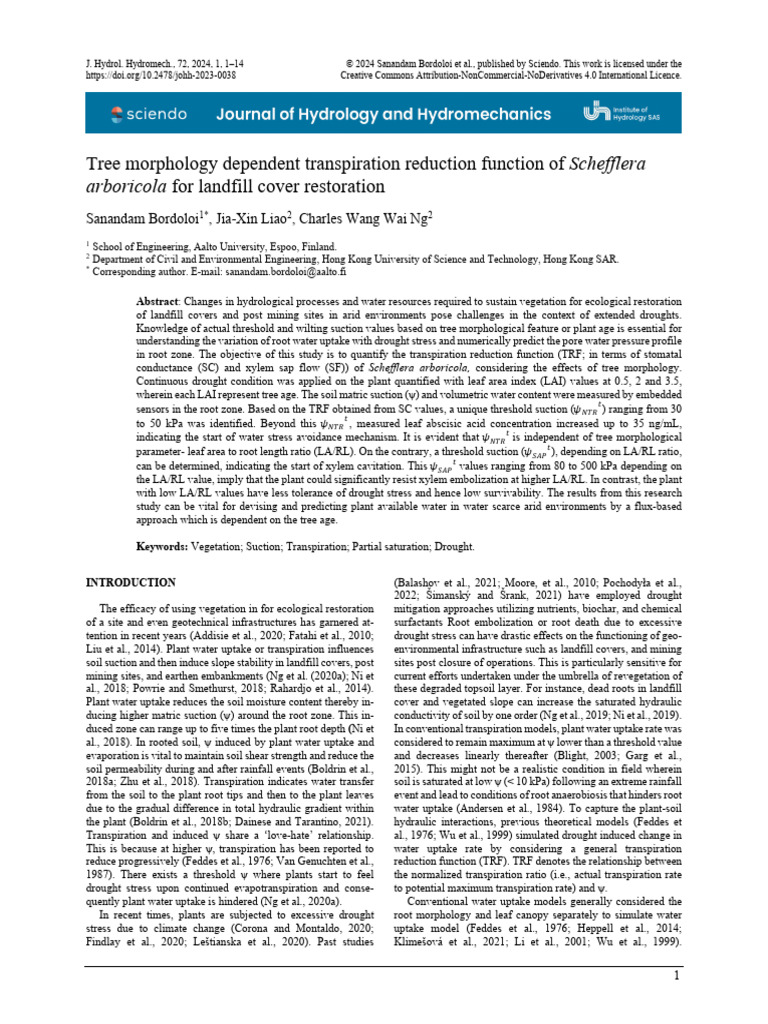 Tree Morphology Dependent Transpiration Reduction Function of ...