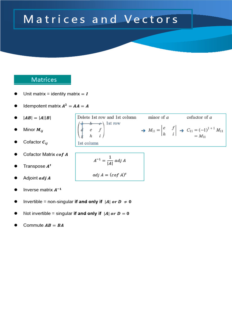 Matrices and Vectors | PDF