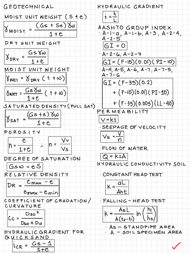 Geotech Formula | PDF | Civil Engineering | Geotechnical Engineering