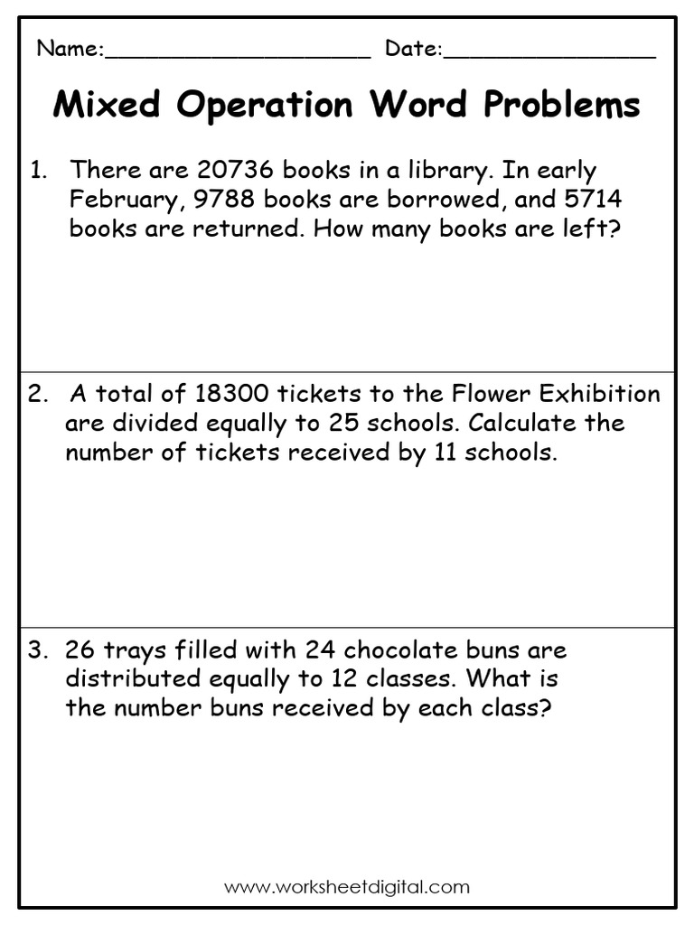 Word Problems Mixed Operation Worksheet Grade 4 Zujtew | PDF | Home ...