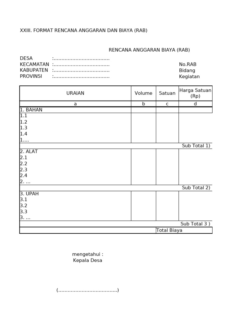 Form RAB Kegiatan | PDF