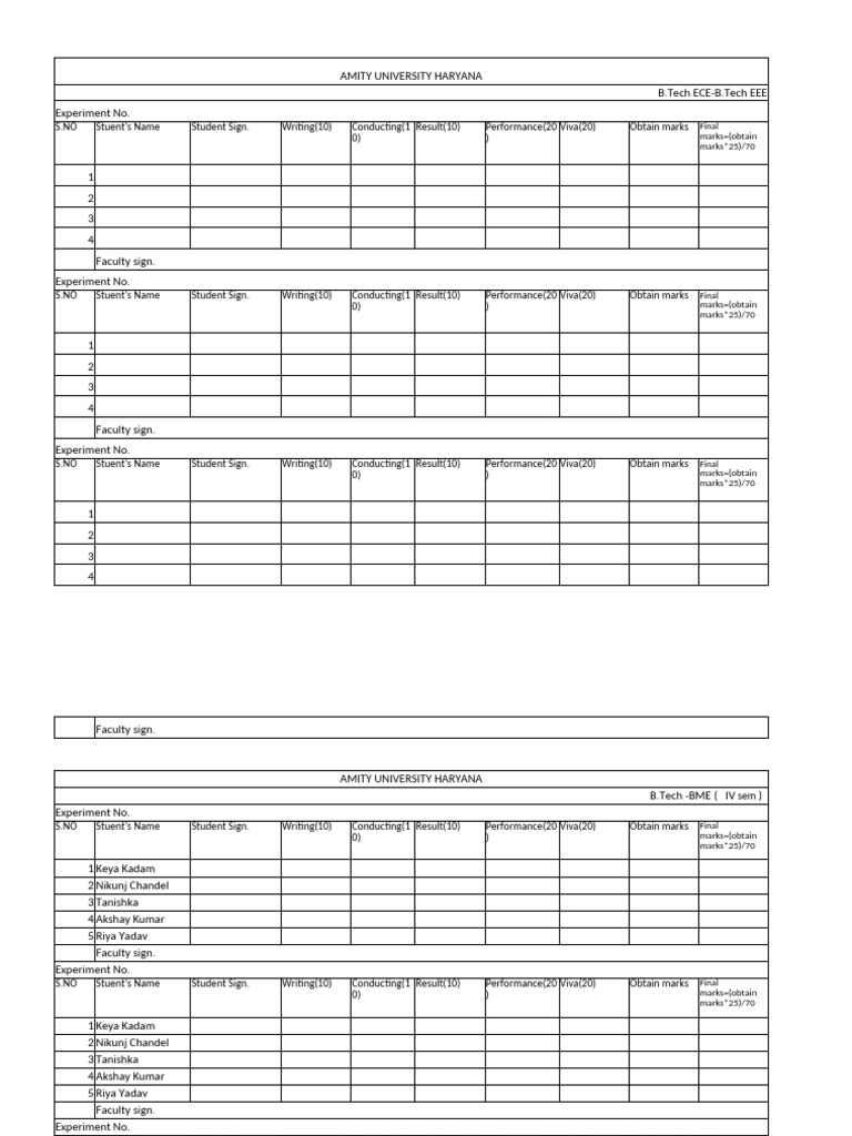 Attendence Format (Cse A1) | PDF