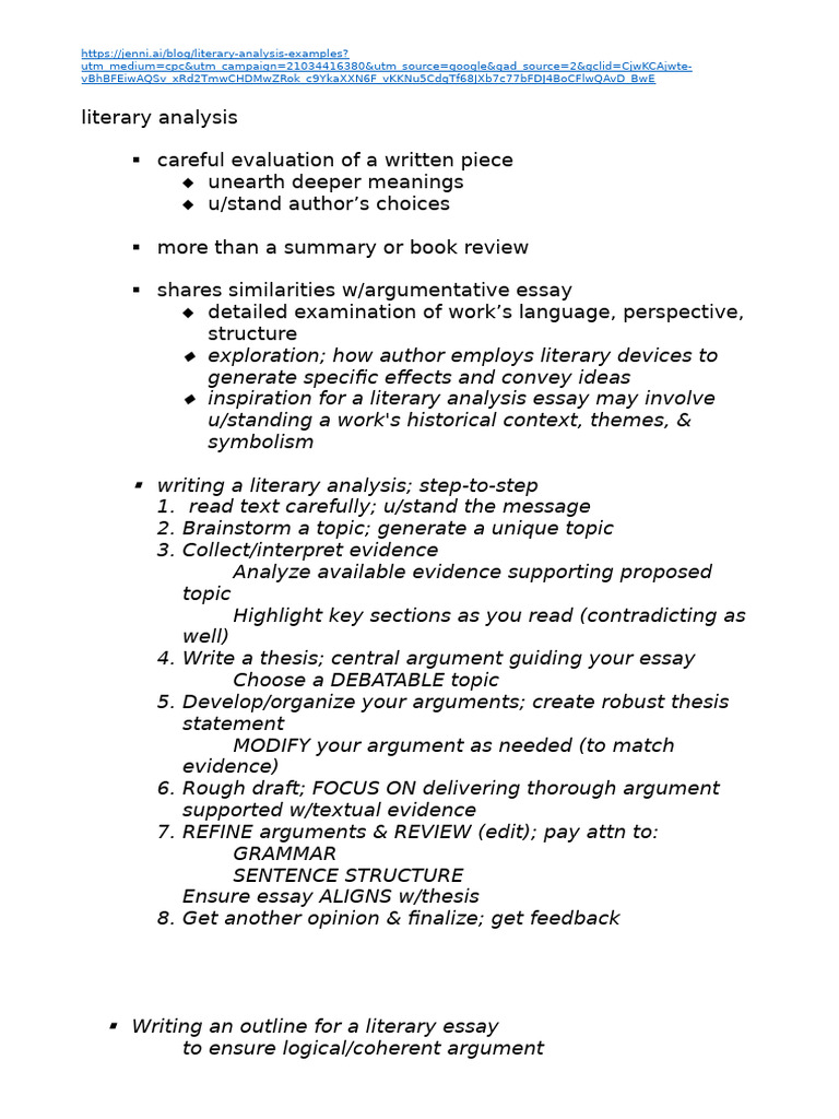 Literary Analysis - 21 March 2024 | PDF | Essays | Argument