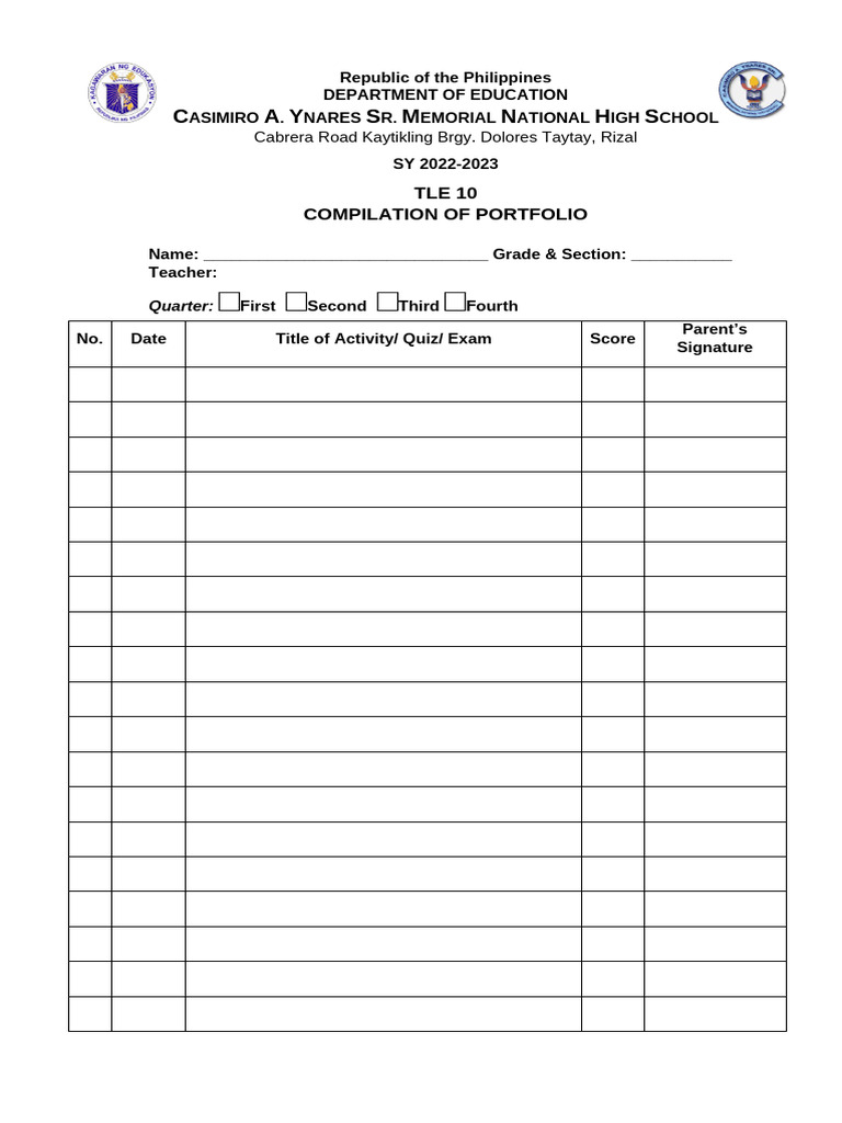 Tle Portfolio Table of Contents | PDF
