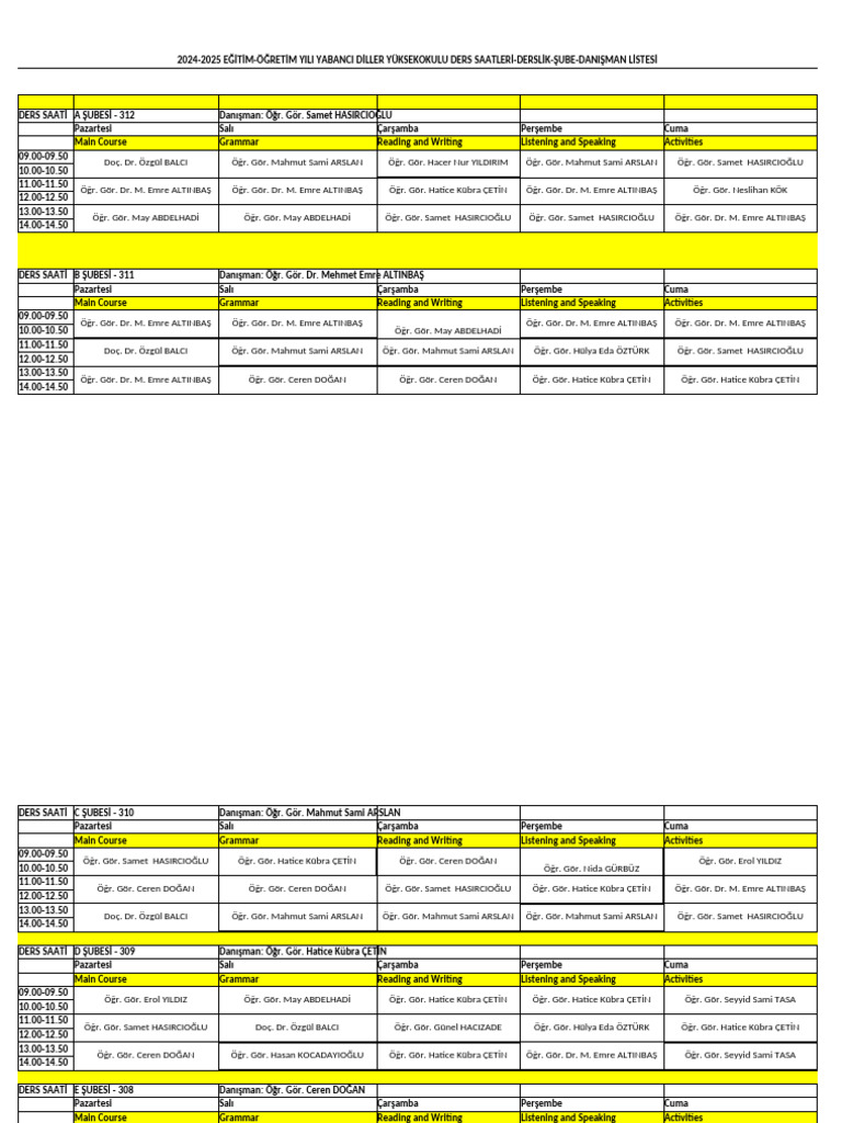2024-2025 Ydyo Ders Programi | PDF