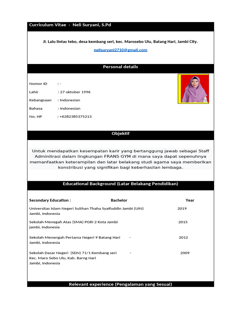 CV Neli Suryani | PDF