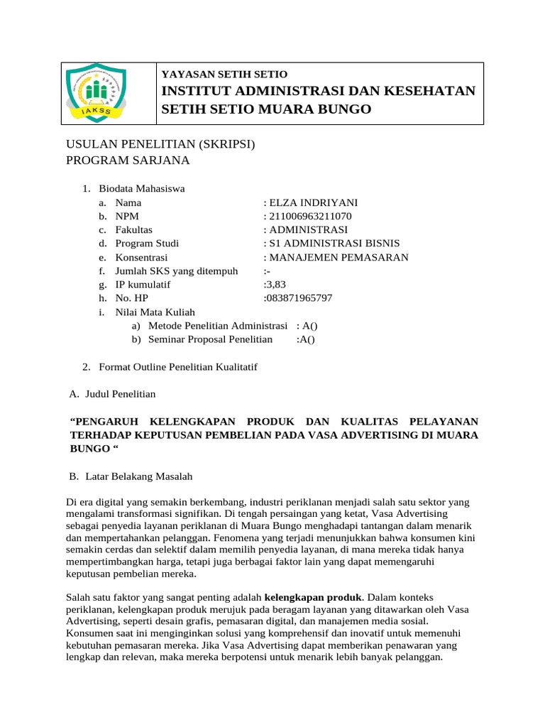 CONTOH OUTLINE Proposal Sripsi | PDF