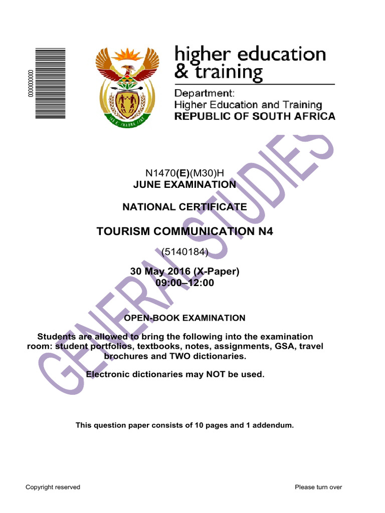 2016 N4 Tourism Communication June | PDF | Communication