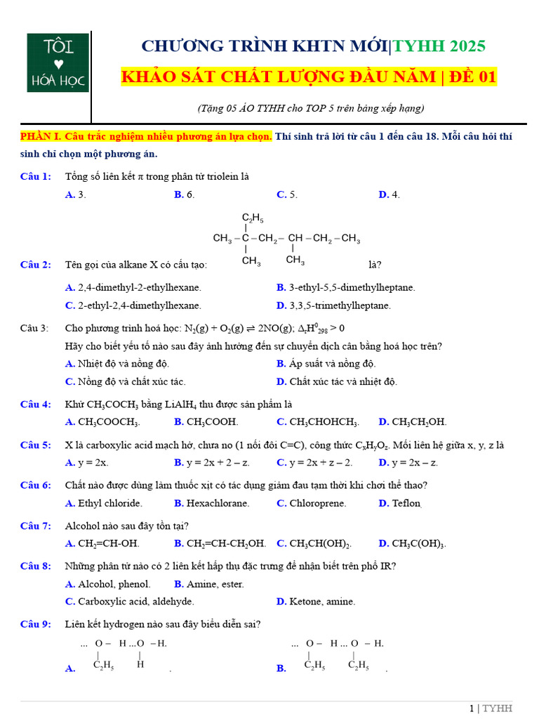 KSCL ĐẦU NĂM - ĐỀ 01 - File đề + Đáp án | PDF