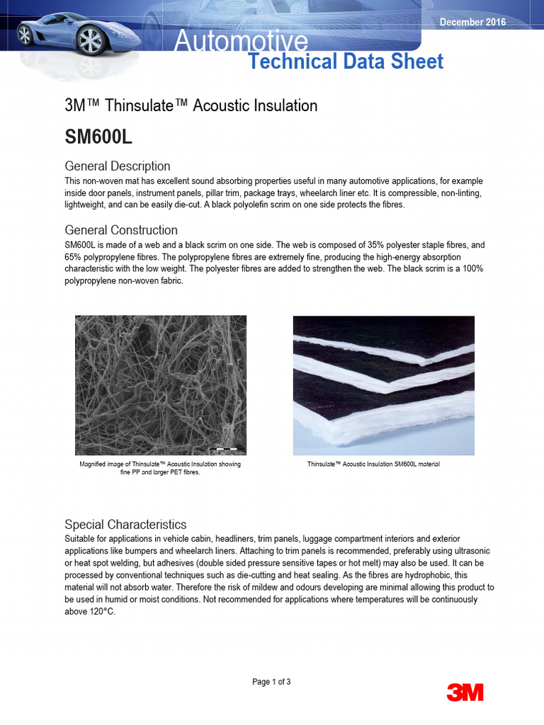 3M Thinsulate Acoustic Insulation SM600L Datasheet English Germany ...