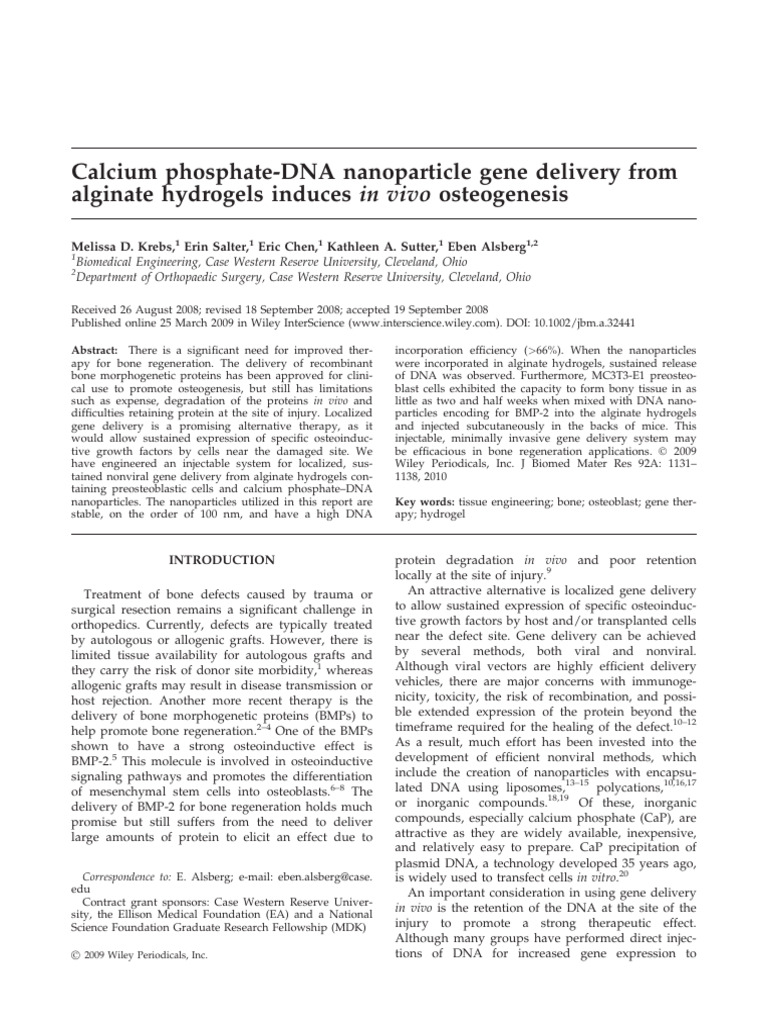 Calcium phosphate-DNA Nanoparticle Gene Delivery From Alginate Hydrogels Induces in Vivo ...