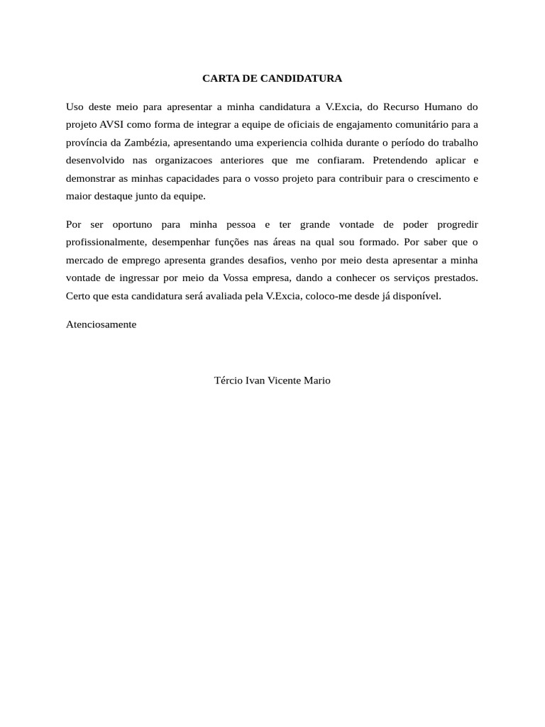 Carta de Candidatura | PDF