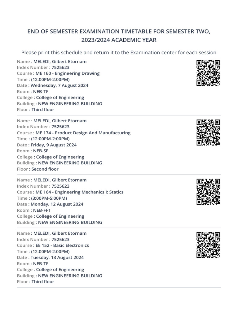 KNUST, CoE Check Timetable For Student | PDF