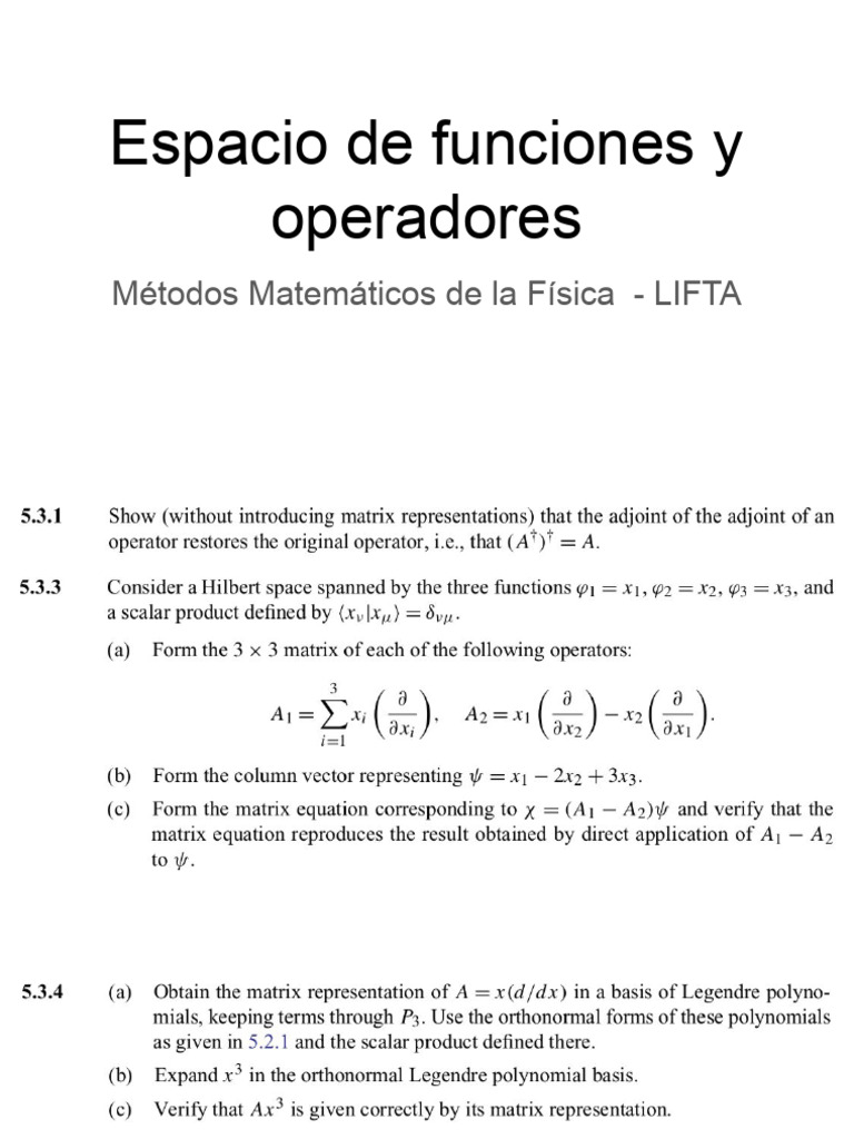 MMF - Sesión 6 - Espacio de Funciones y Operadores | PDF