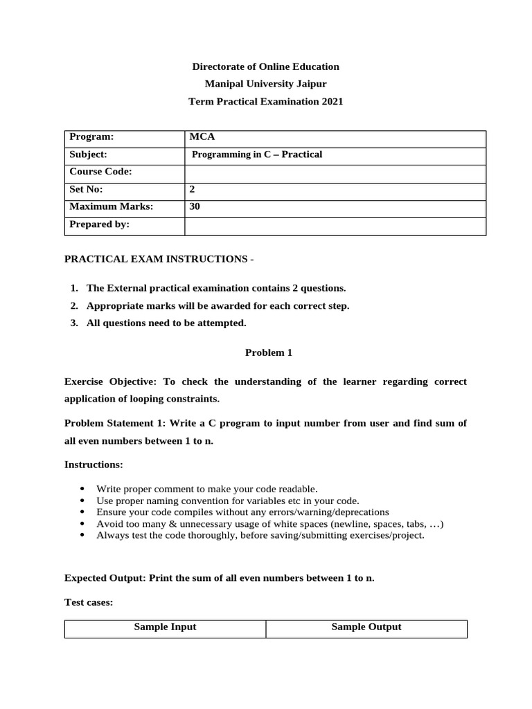 MCA C Programming Practical Exam Guide | PDF | Pointer (Computer ...
