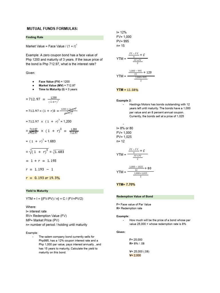 MUTUAL FUNDS FORMULAS_ | PDF | Bonds (Finance) | Debt