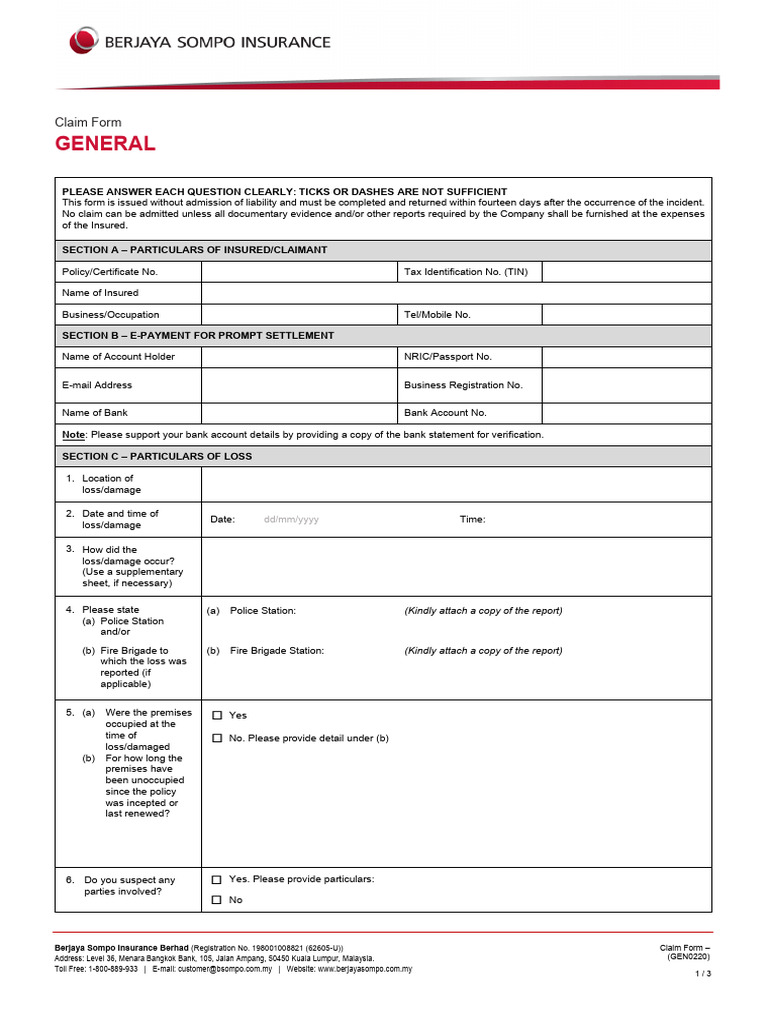 General (Fire Misc) Claim Form-14022020-V6 | PDF | Common Law | Private Law