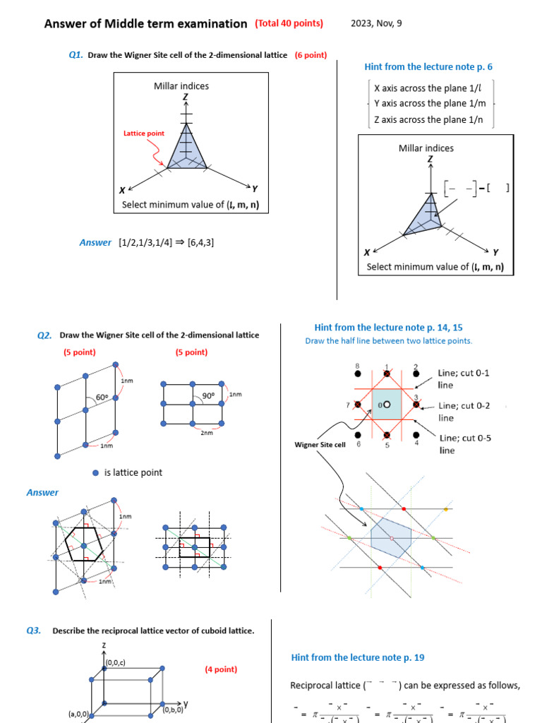 2023 - Nov - Answer of Mid Quiz | PDF | Mechanics | Condensed Matter Physics