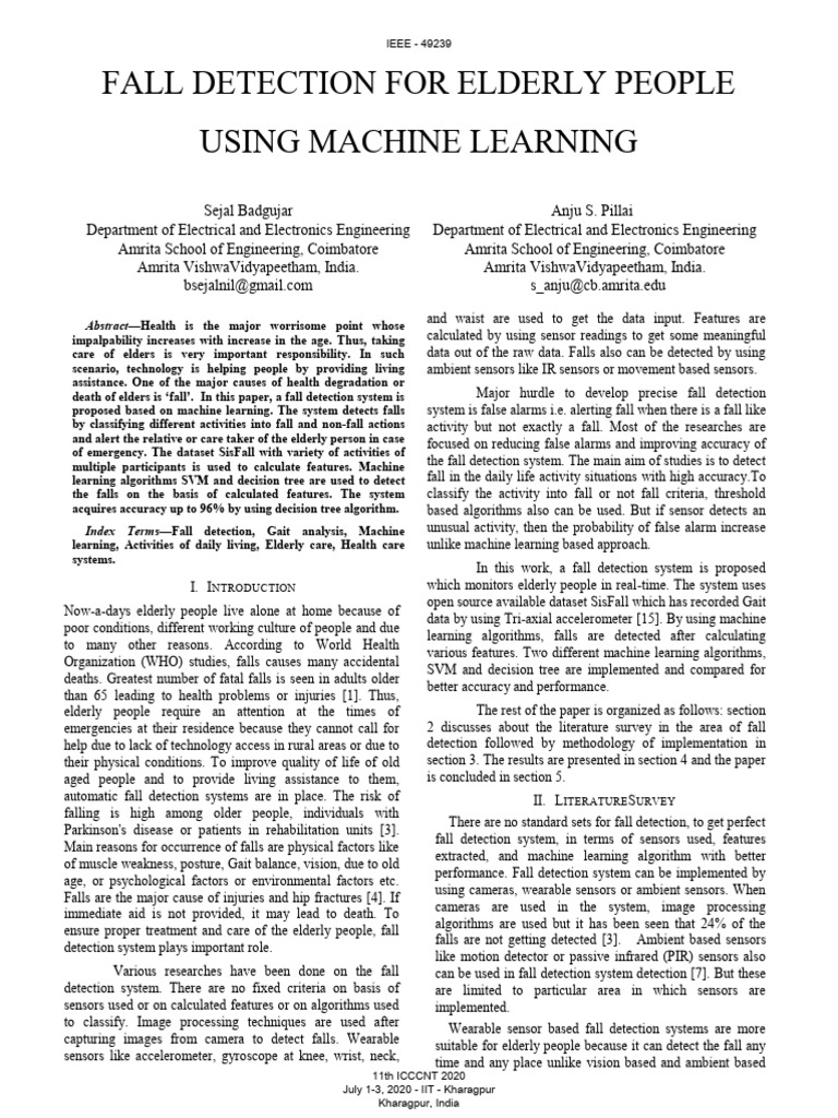 Fall Detection For Elderly People Using Machine Learning | PDF ...