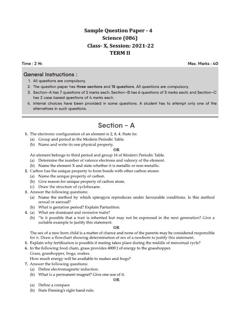 Science (Term-2) 2022 Set - 47 | PDF