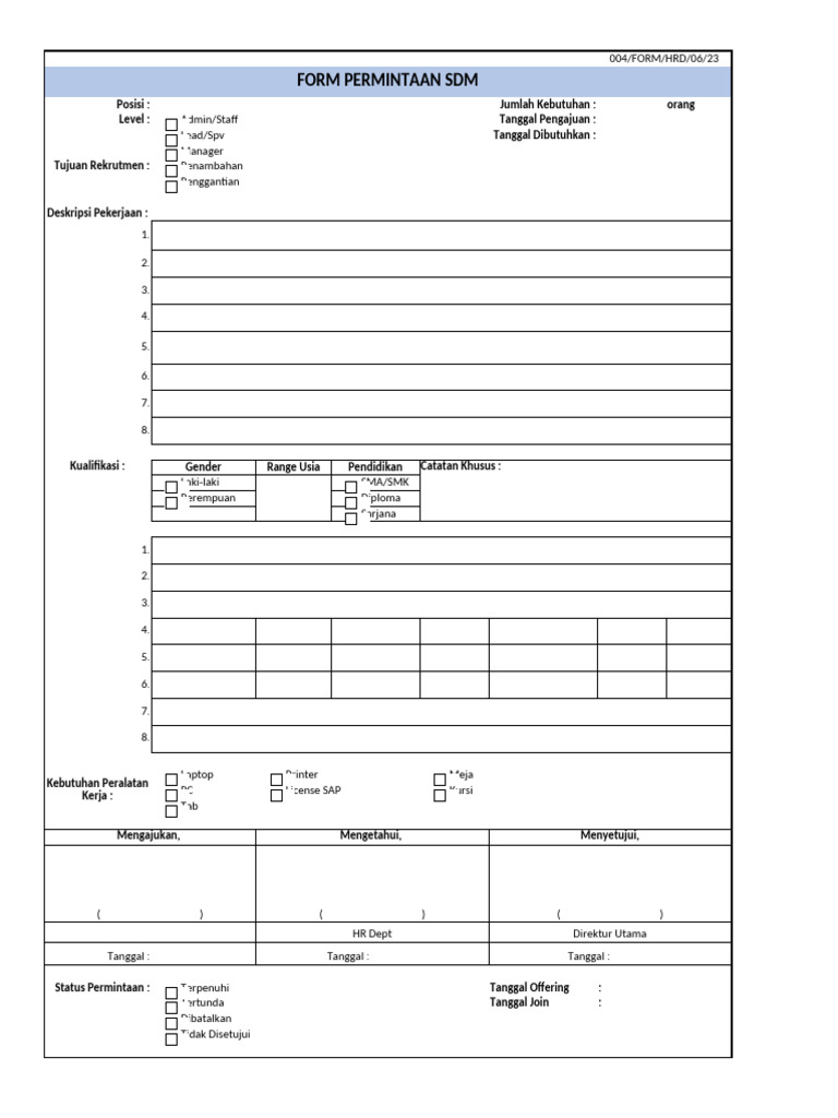 Form Permintaan SDM | PDF