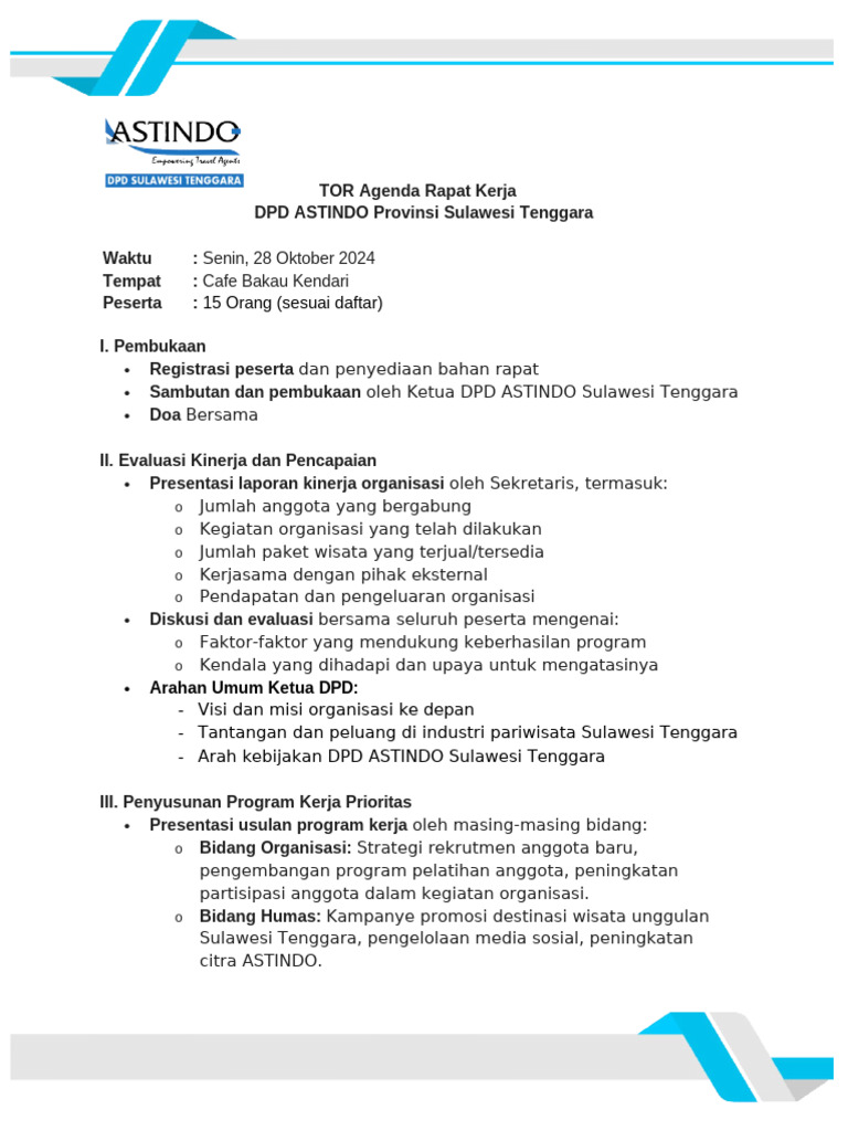 TOR,PANDUAN DAN RUN DOWN ACARA | PDF