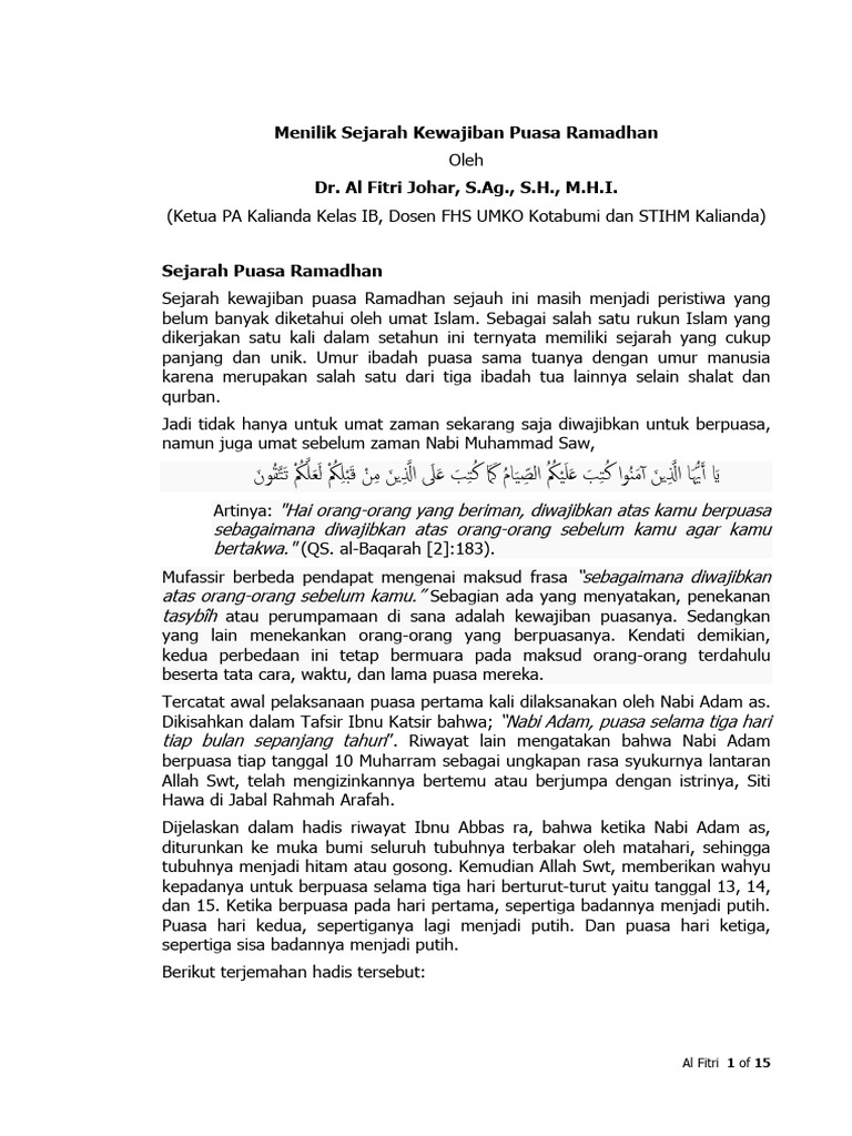 Menilik Sejarah Kewajiban Puasa Ramadhan | PDF