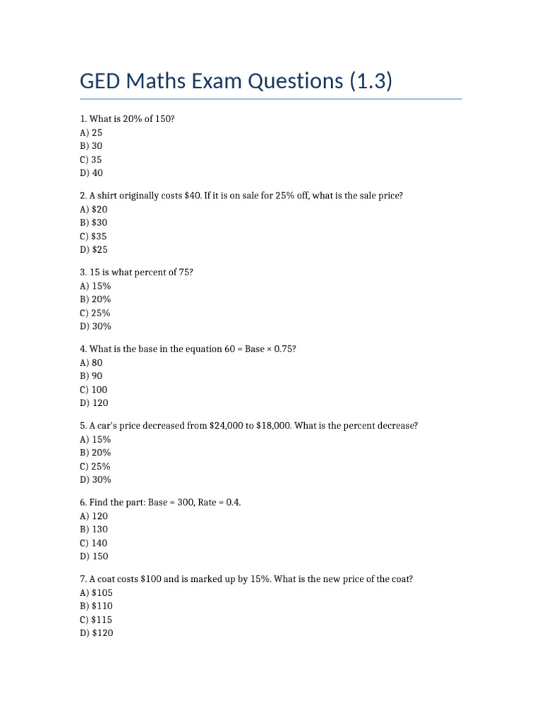 1.3 GED Math Questions | PDF | Interest | Prices