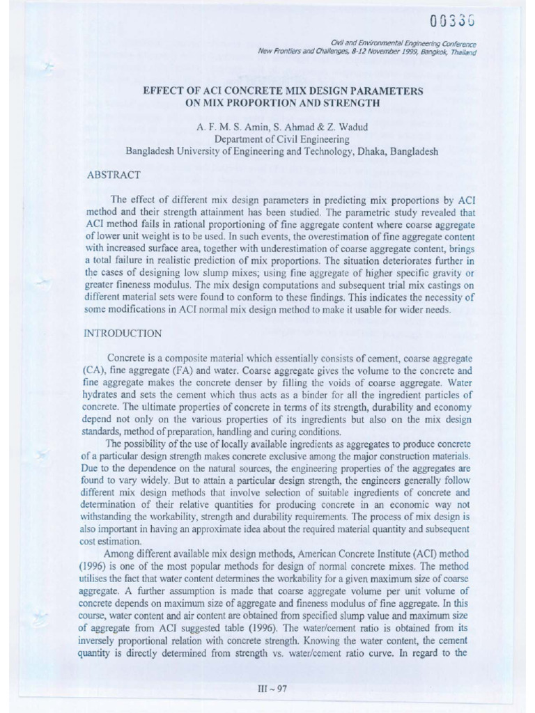Effect of ACI Concrete Mix Design Parameters On Mix Propptions and Strength | PDF | Concrete ...