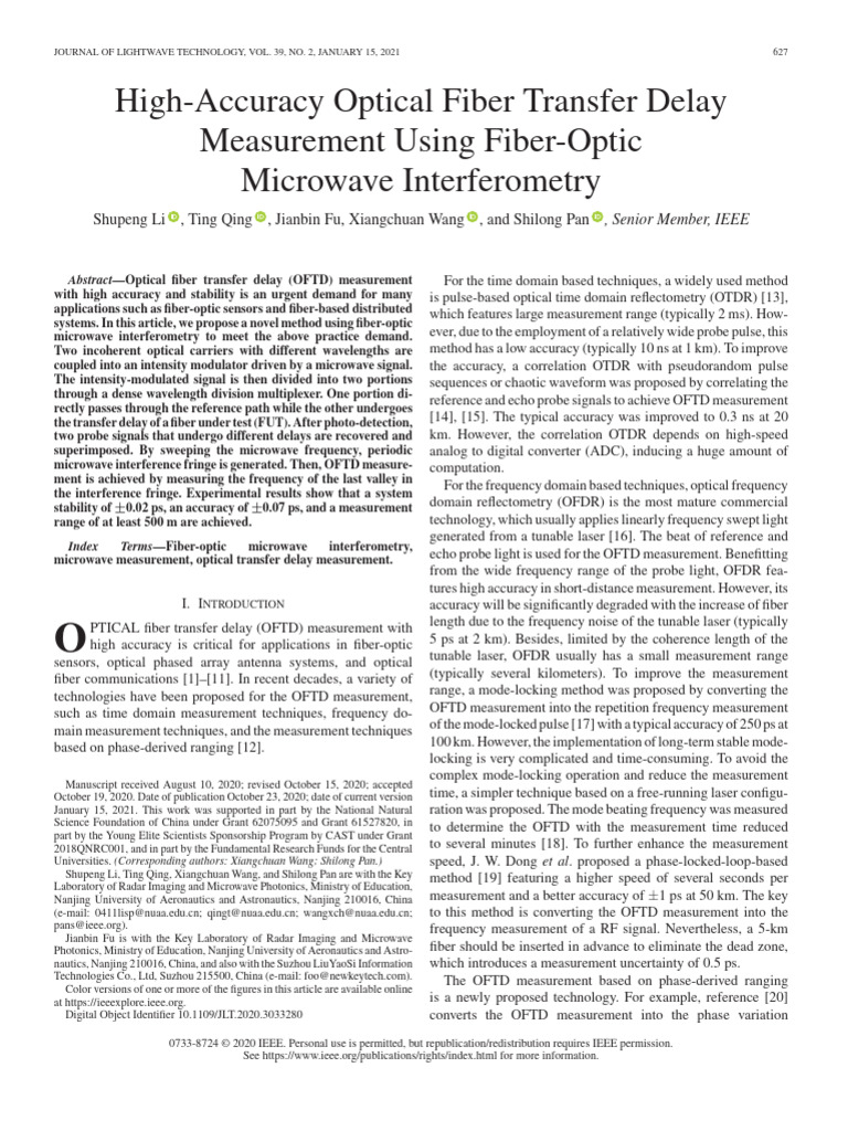 High-Accuracy Optical Fiber Transfer Delay Measurement Using Fiber-Optic Microwave ...