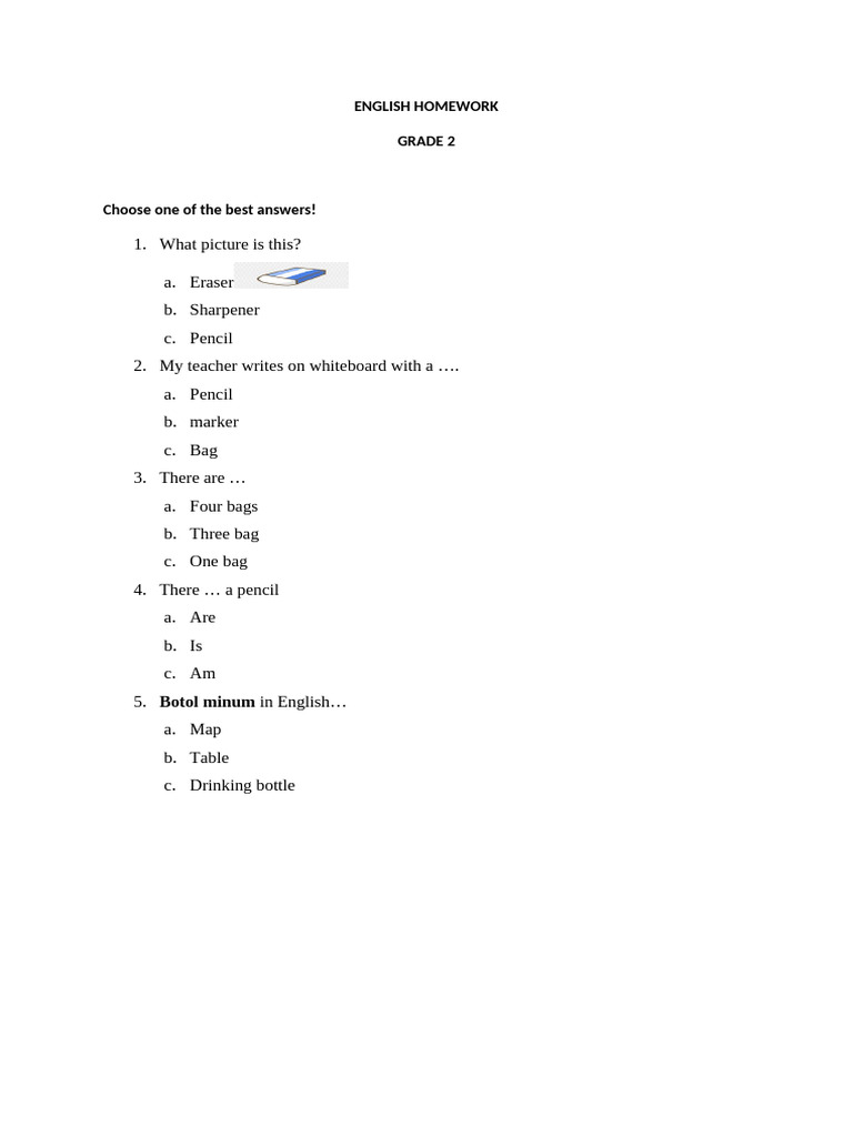 ENGLISH HOMEWORK Grade 2-1 | PDF | Art