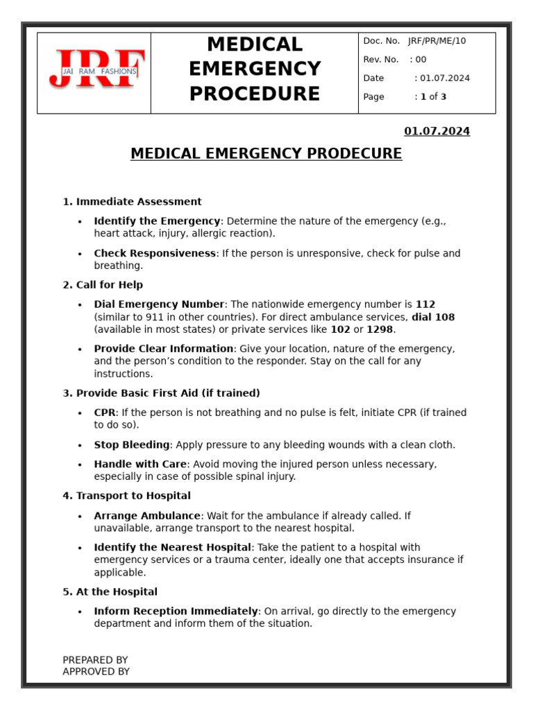 Medical Emergency Procedure | PDF