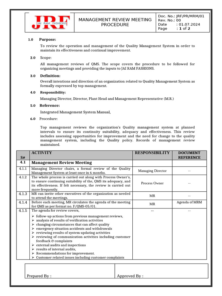 Management Review Procedure | PDF | Business