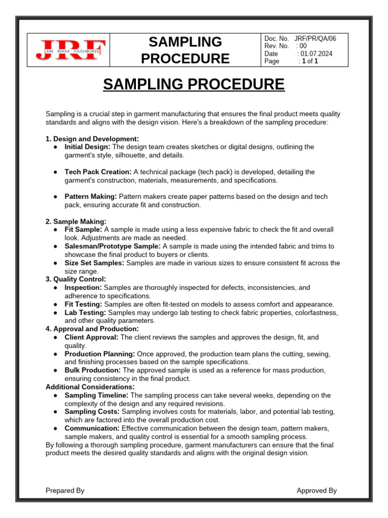Sampling Procedure For Garments Manufacturing | PDF | Technology ...