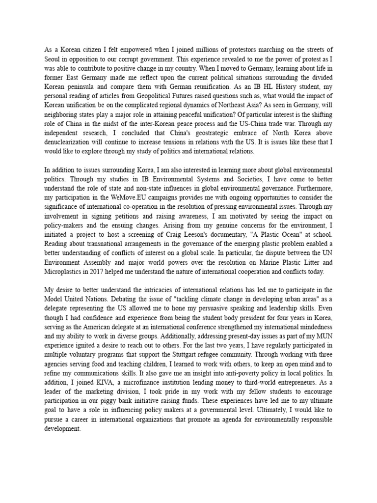 UCAS Personal Statement | PDF | International Relations