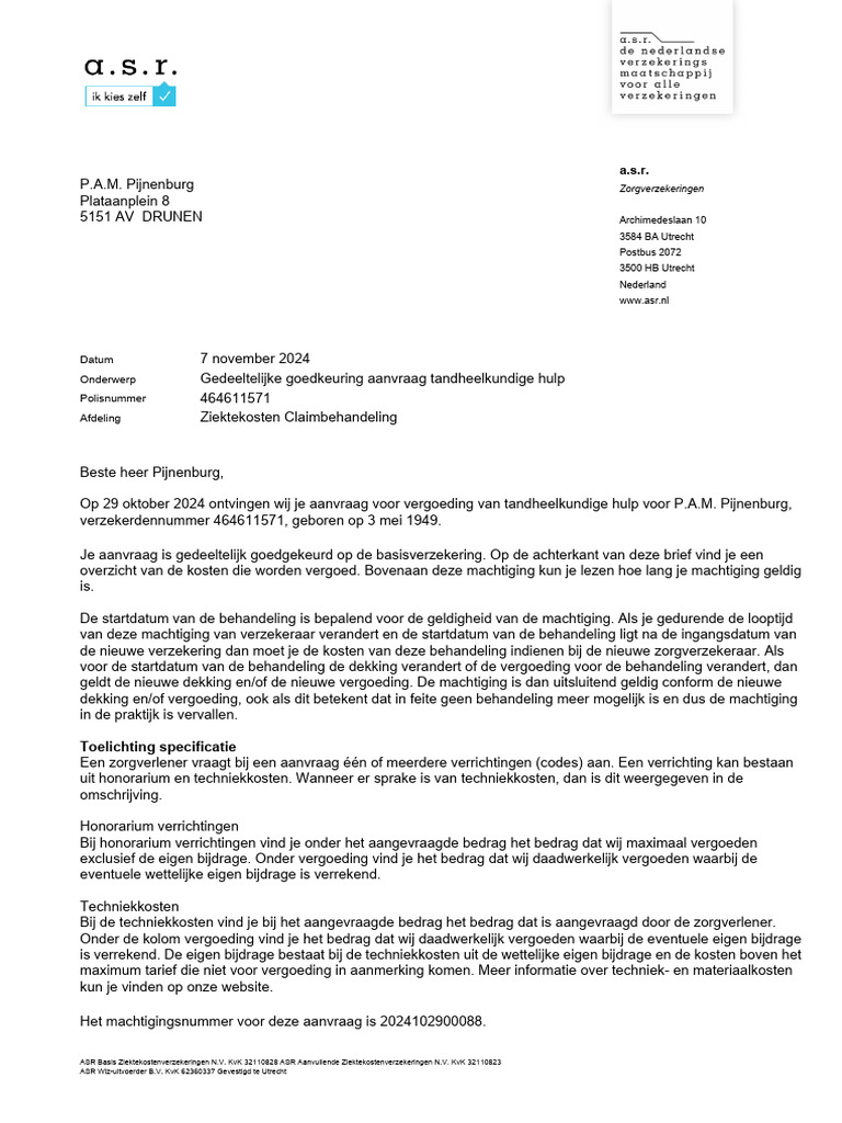 Datum Onderwerp Polisnummer Afdeling: Toelichting Specificatie | PDF