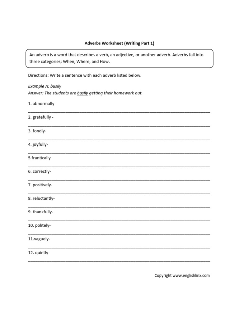 Adverbs Writing P 1 Advanced | PDF