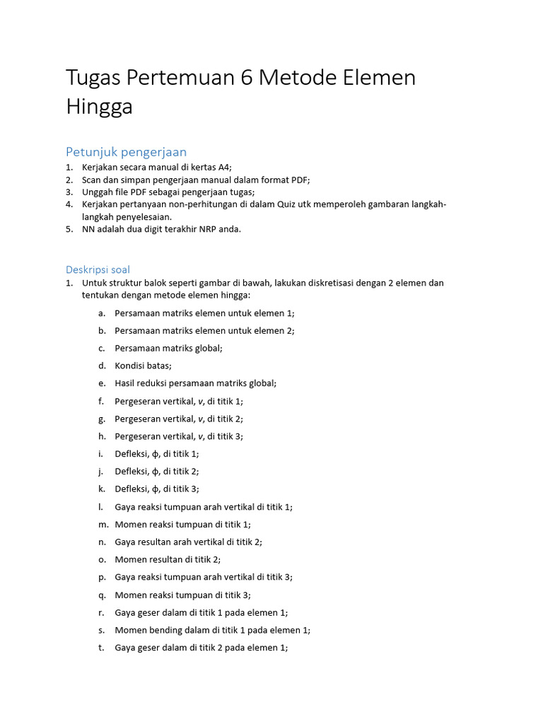 Tugas Pertemuan 6 Metode Elemen Hingga (Teori) | PDF | Metode & Bahan Ajar
