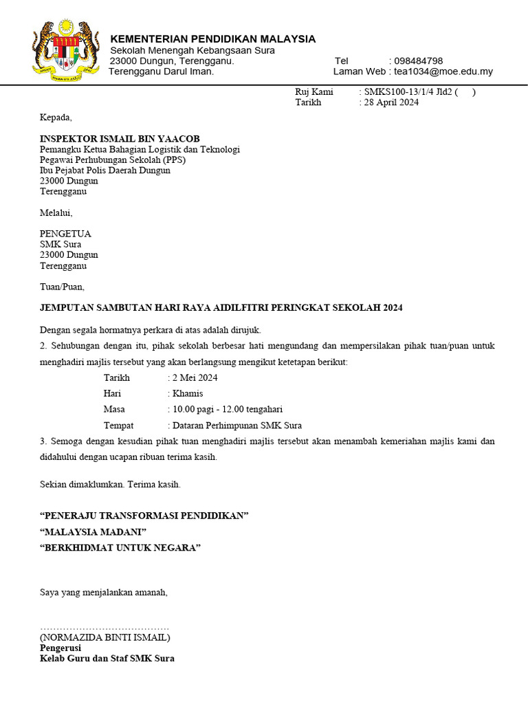 Surat Jemputan Sambutan Hari Raya 2024 PDF | PDF