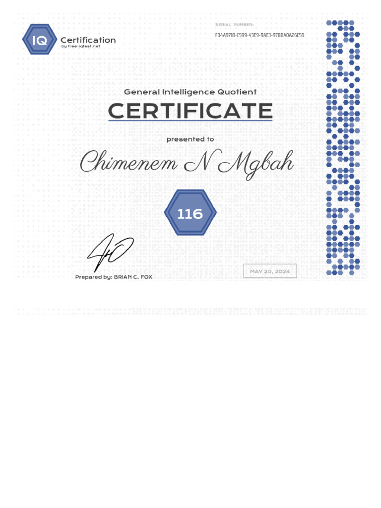 IQ Test Certificate | PDF